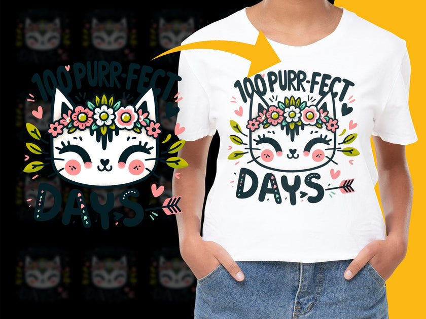 Celebrating 100 Purr-Fect Days Cartoon Cat PNG File | Designs Bundles
