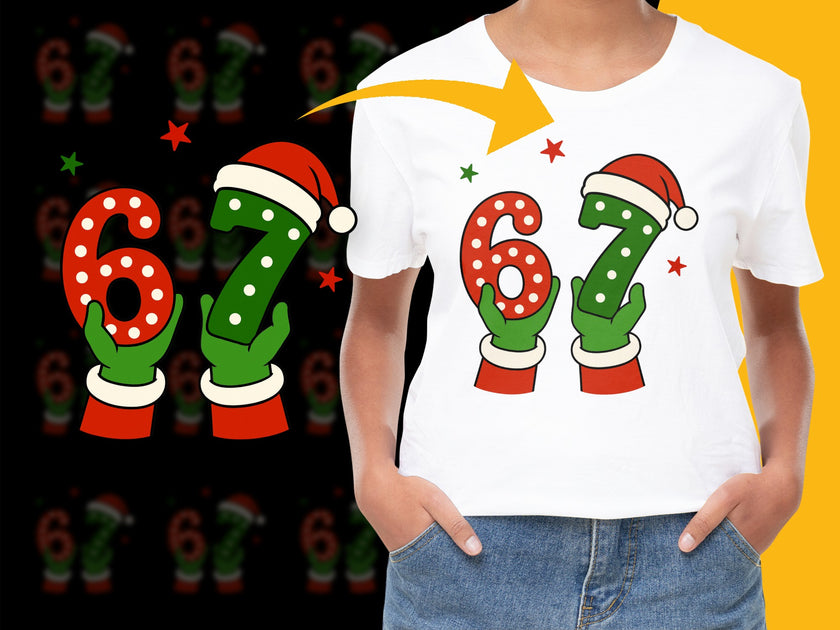 Sixty Seven Numbers Christmas Santa Hat Elf Hands PNG File | Designs ...