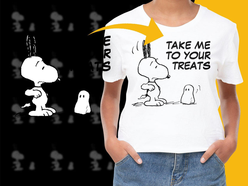 Snoopy and Ghost Printed Graphic Black PNG File | Designs Bundles