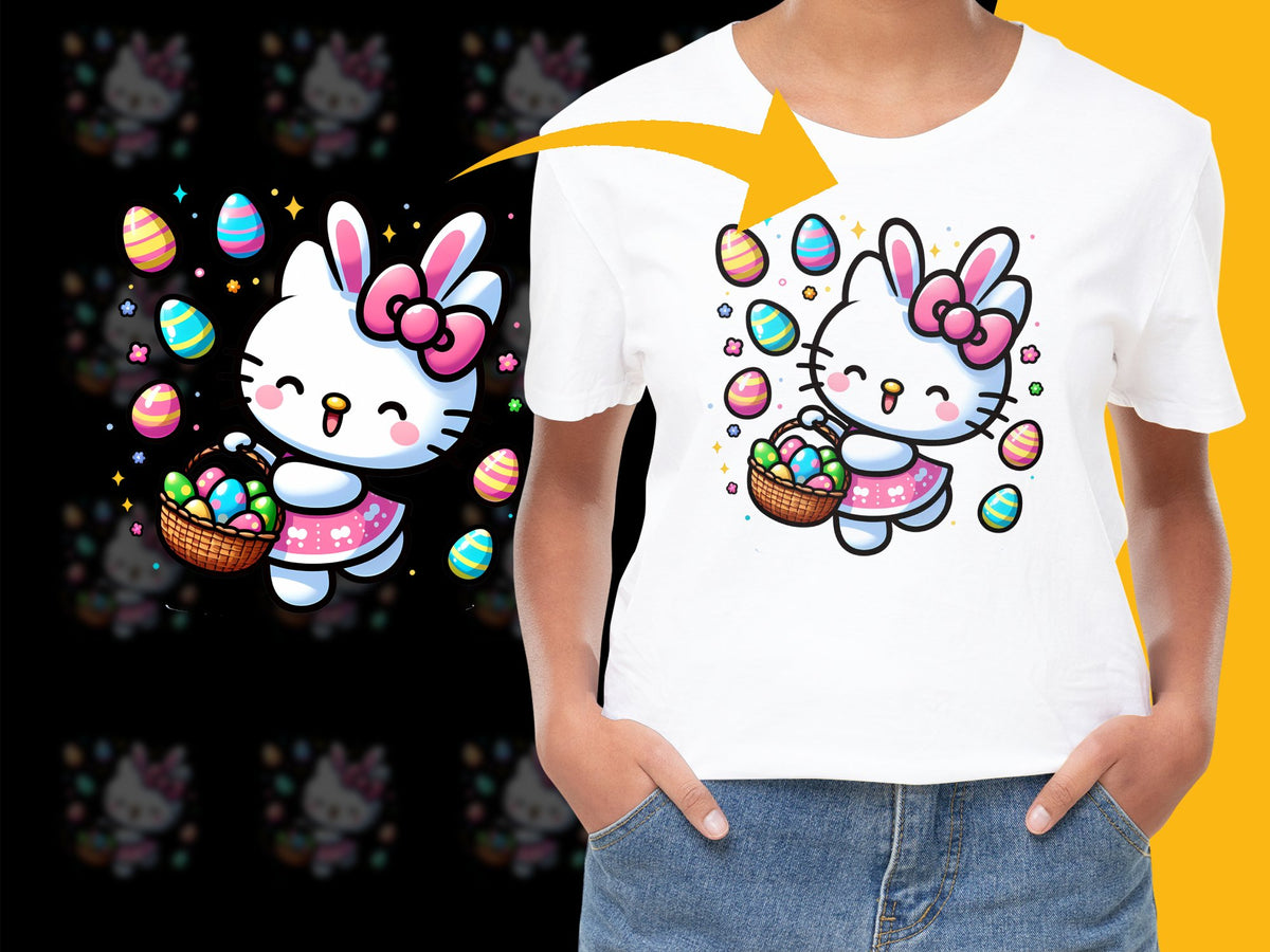 Happy Easter Bunny Collecting Eggs PNG File | Designs Bundles