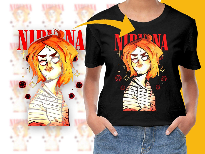 Nirvana Cartoon Kurt Cobain Rock Band Member Unique Design Png Halfton ...