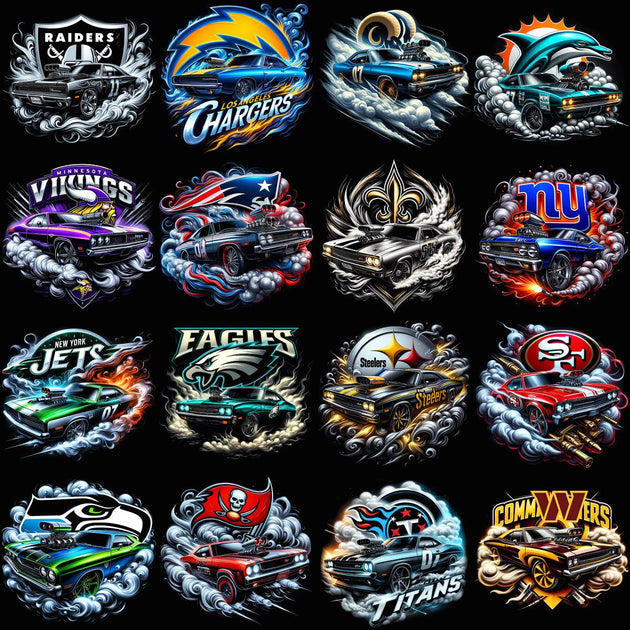 32 NFL Muscle Car Smoke Team Logo PNG Bundle | Designs Bundles