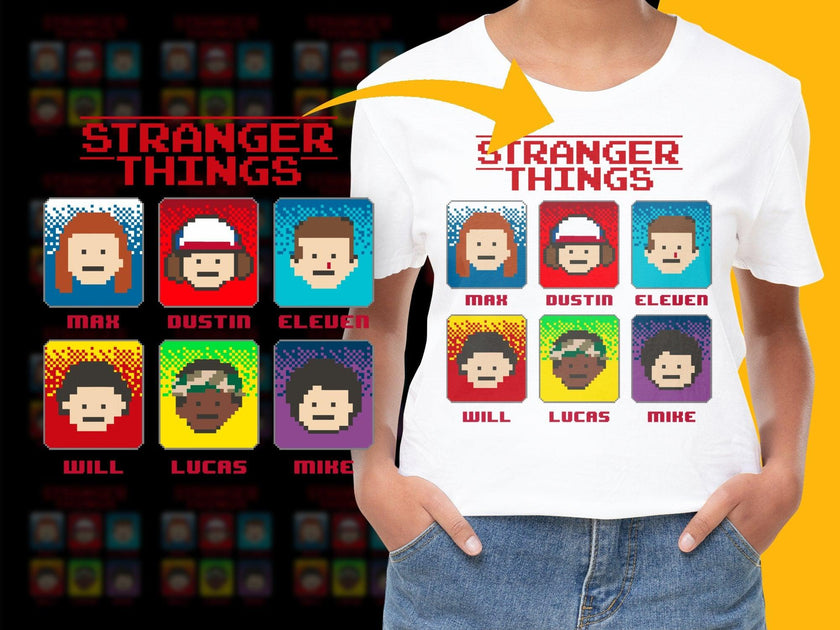 Stranger Things Characters Pixel Art Design PNG File | Designs Bundles
